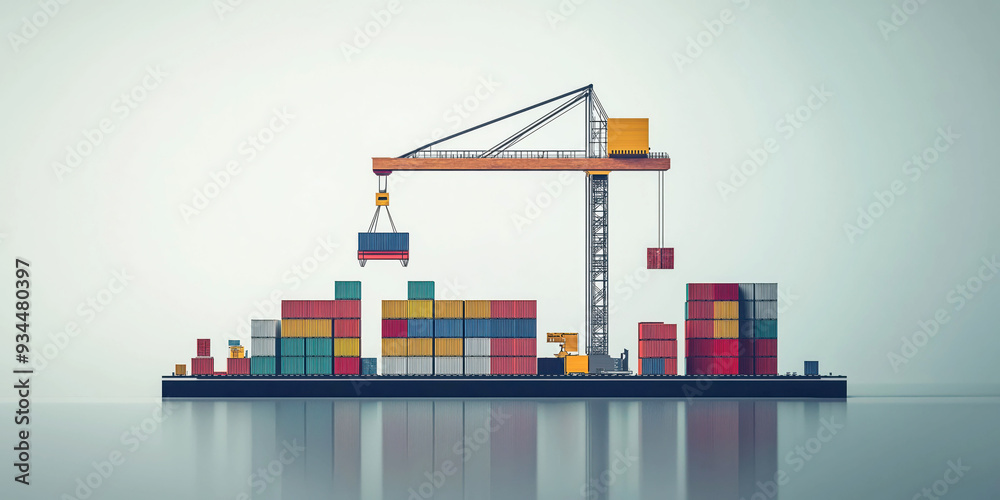 Container Ship at Port with Crane Loading Multicolored Shipping ...