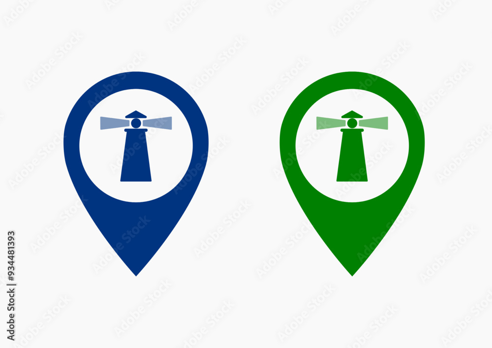 Map pointer with lighthouse icon .light house and location pin icon ...