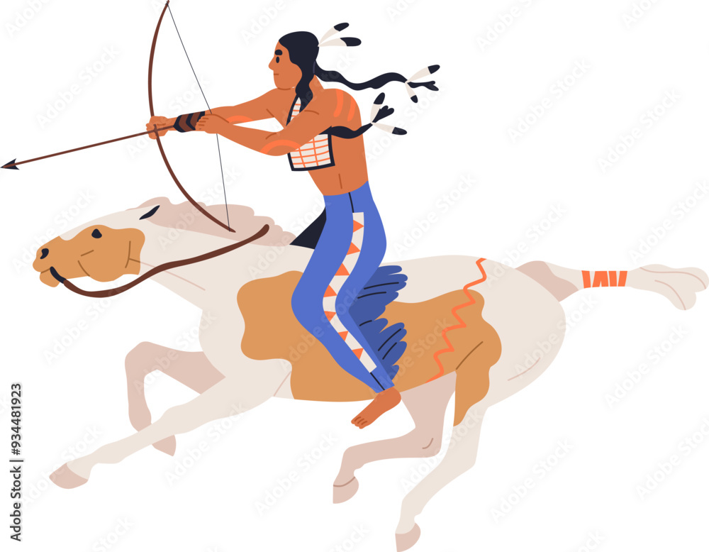 Apache warrior, horse rider on horseback. Armored Native American ...