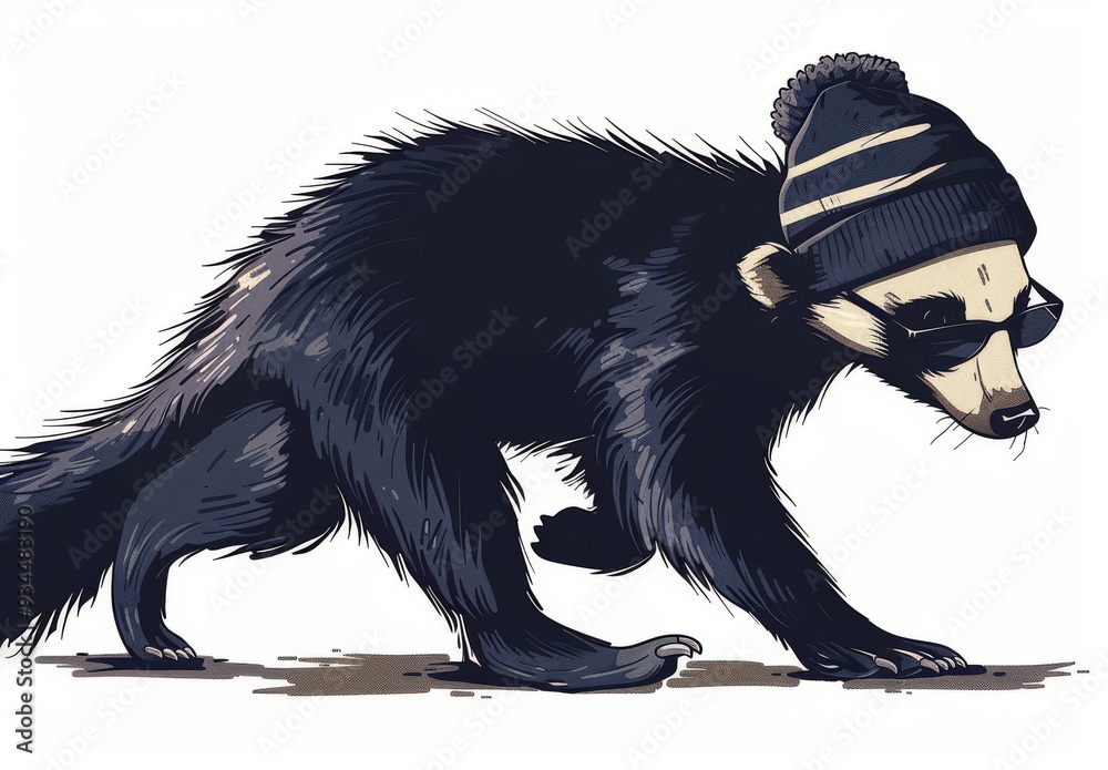 Honey badger set glasses dressed fashion illustration ink costume ...