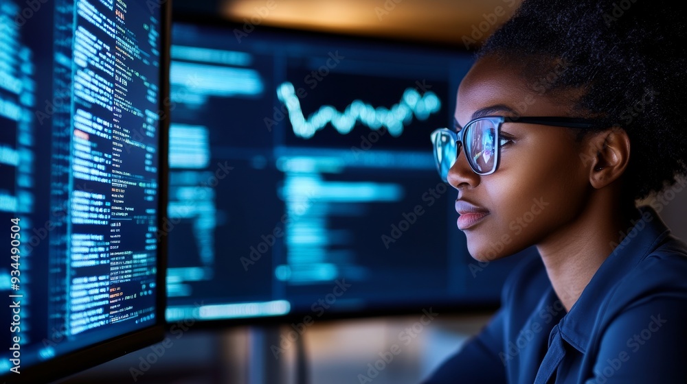 Stock cyber security threat concept blue banner, black african American ...