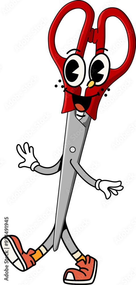 Vetor de Cartoon groovy school scissors character. Isolated vector ...