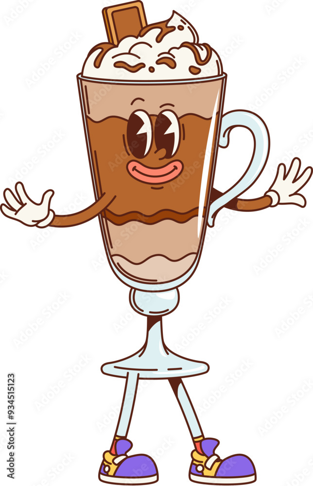 Retro groovy chocolate frappe dessert character. Isolated cartoon ...