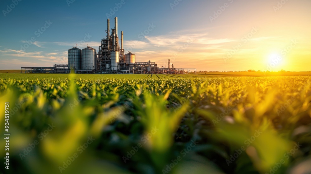 Aerial view of a large ethanol processing factory situated in the ...