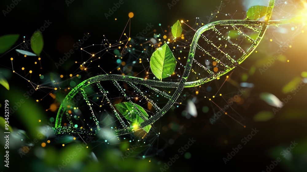 A detailed graphic showing a green plant with its leaves and stem ...