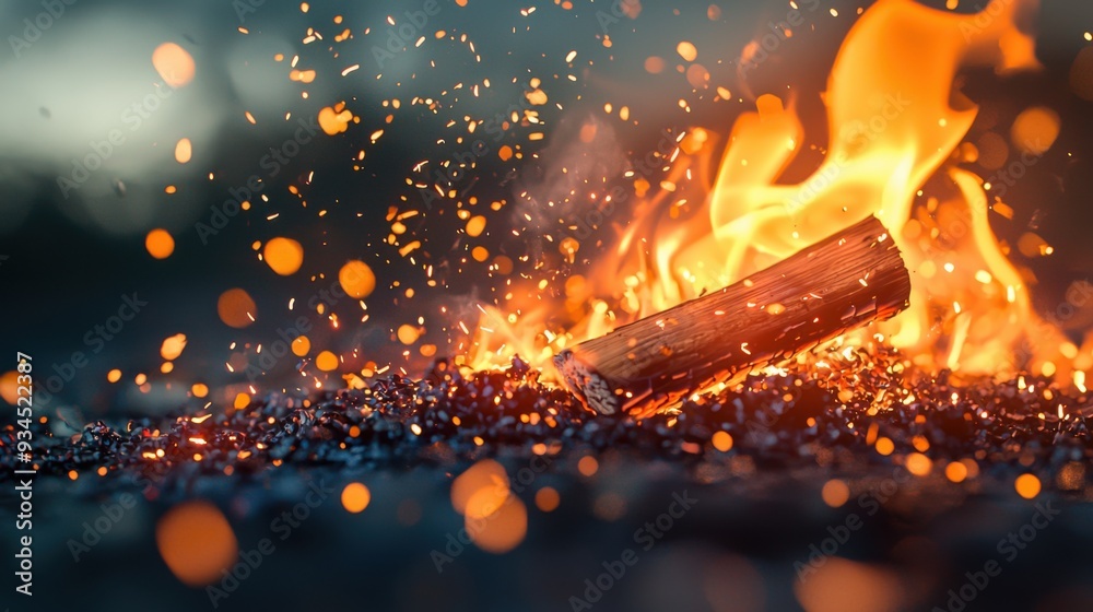 Detailed image of a roaring campfire with crackling coals, capturing ...