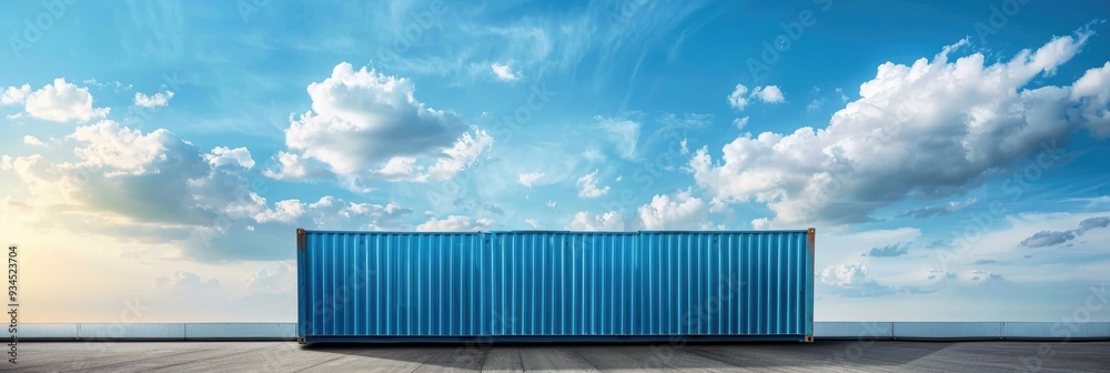 Blue container dry van box cargo vessel for international import and ...