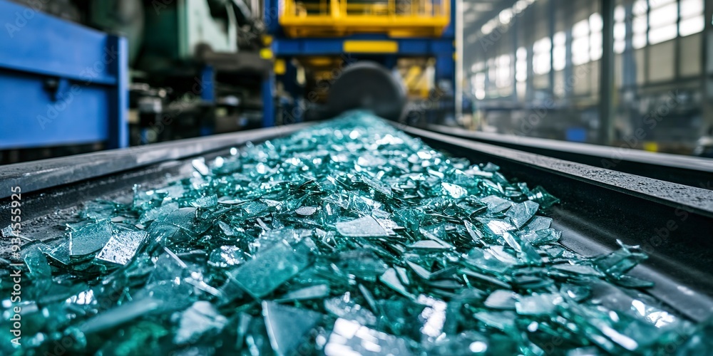 Photo of glass recycling process in industry broken glass being ...