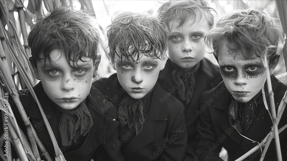 Dark surrealism, portrait of the goth children of the corn catching the ...