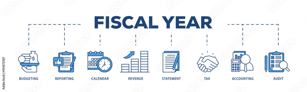 Fiscal year icons process structure web banner illustration of ...