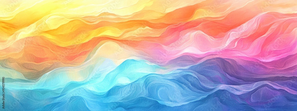Watercolor illustration of a colorful wavy gradient mesh Bright water ...