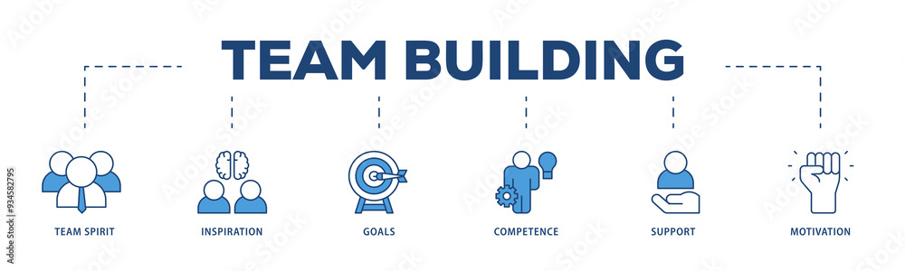 Team building icons process structure web banner illustration of team ...