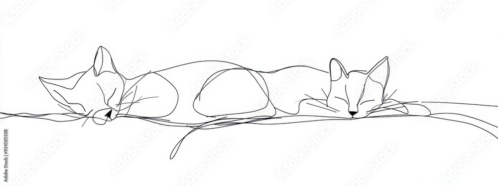 Cat continuous line one animal outline illustration drawing art pet ...