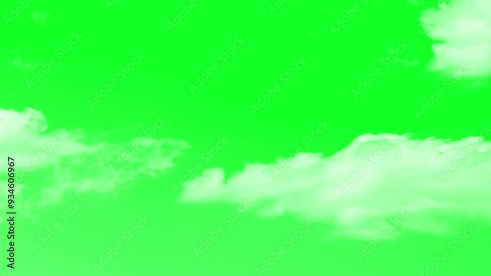 White clouds against a green screen. Moving flying clouds motion ...
