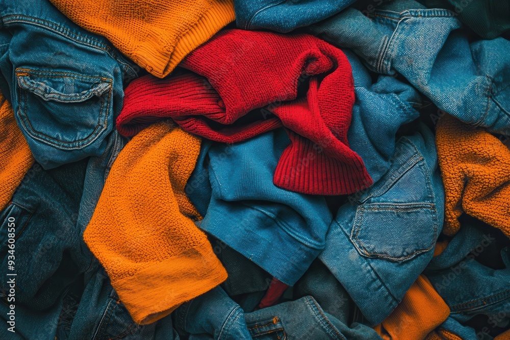 A heap of old, used clothing and textiles, highlighting issues of fast ...
