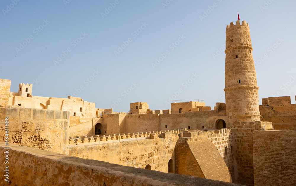 Scenic view of well-preserved stone inner structures and tall ...