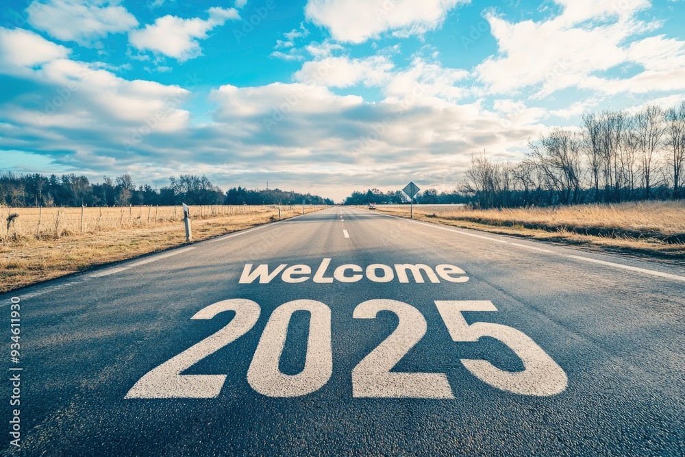 "welcome 2025" written on the asphalt road. Concept photo of the new ...