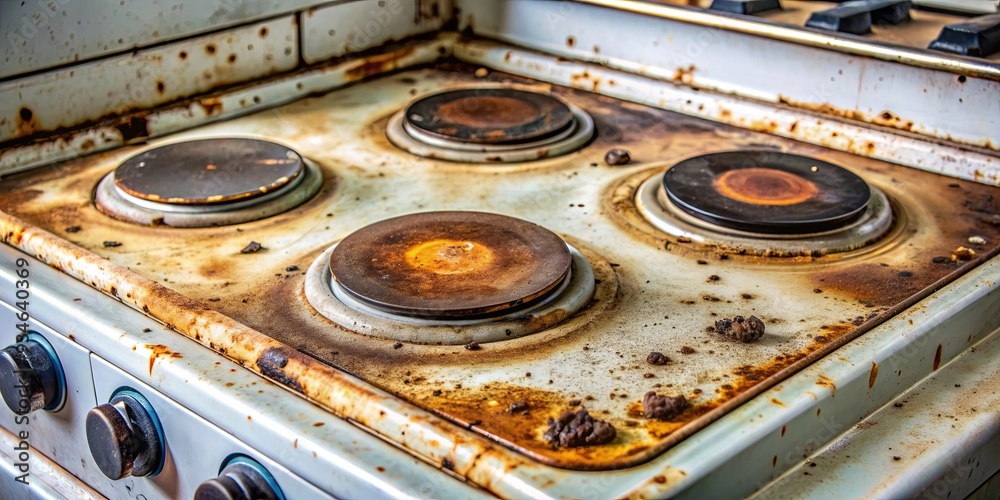 Dirty electric stove with grease spots and a lot of grime and dirt ...