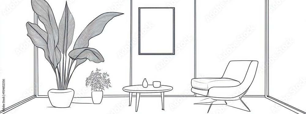 Line interior home art room design illustration outline sketch ...