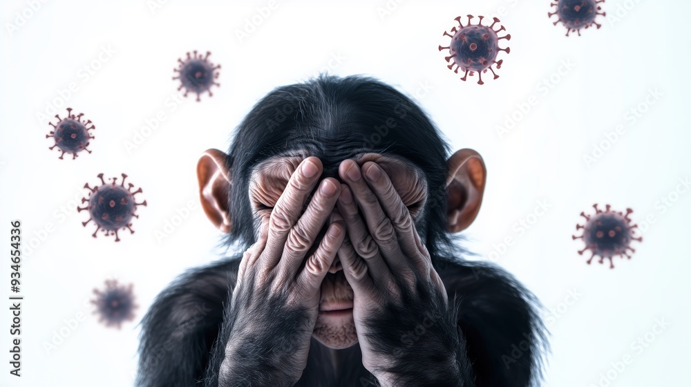 Frightened MPOX monkey with monkeypox virus cells. Mpox outbreak ...