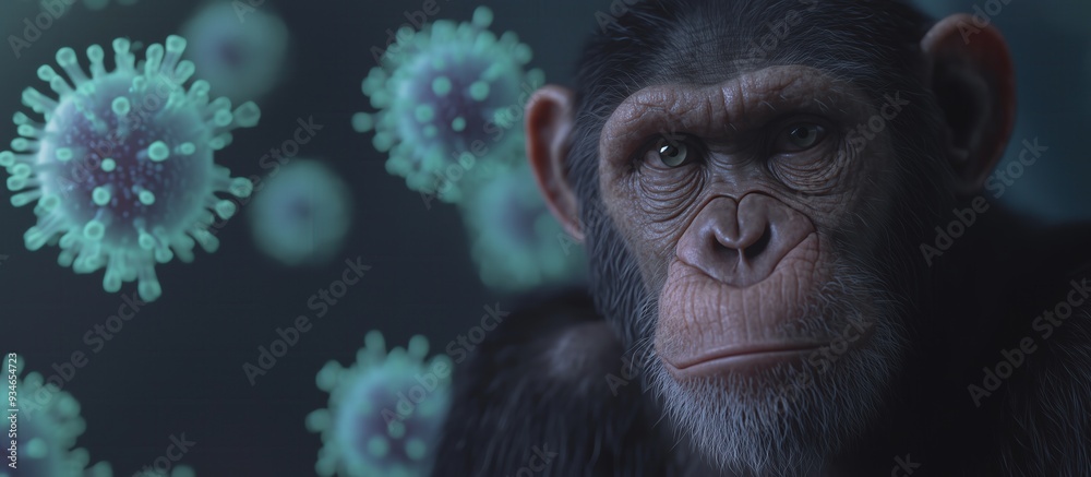 Sad MPOX monkey with monkeypox virus cells. Mpox outbreak pandemic ... Sad MPOX monkey with monkeypox virus cells. Mpox outbreak pandemic ...