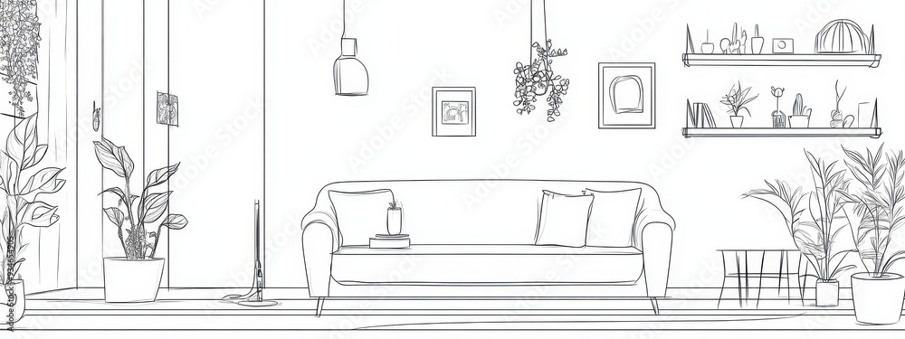 Line interior home art room design illustration outline sketch ...