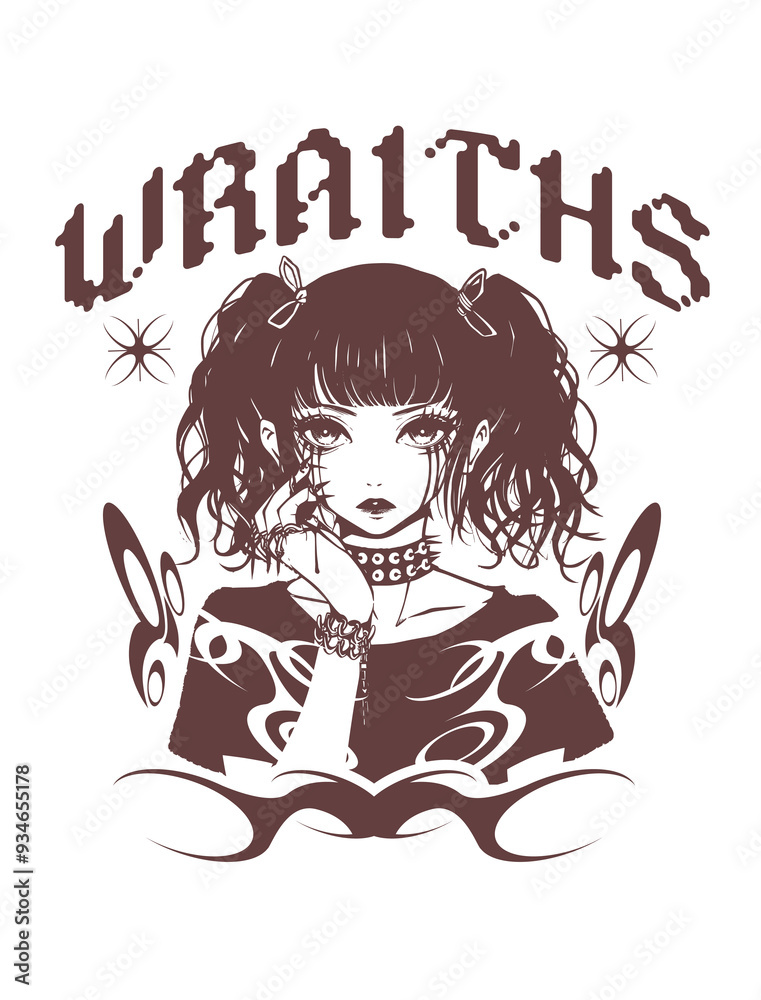 Anime gothic japanese graphic t shirt design for print, dark Anime ...