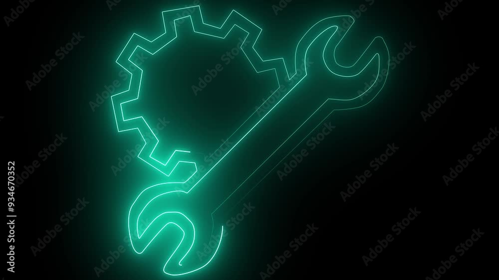 Update setting icon setup animation on black screen.light blue color ...