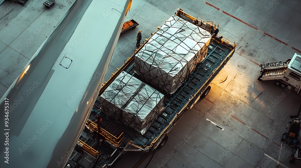Freight Airplane Loaded with Cargo Being Transported Through Rear Cargo ...