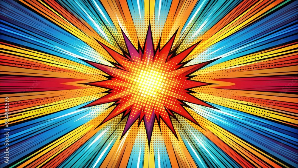 Comic book style explosion effect with colorful bursts and dynamic ...