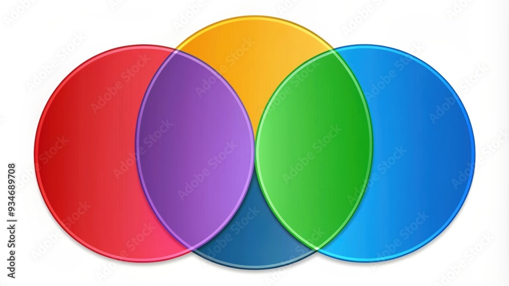 Three overlapping circles in a Venn diagram, Venn diagram, intersection ...