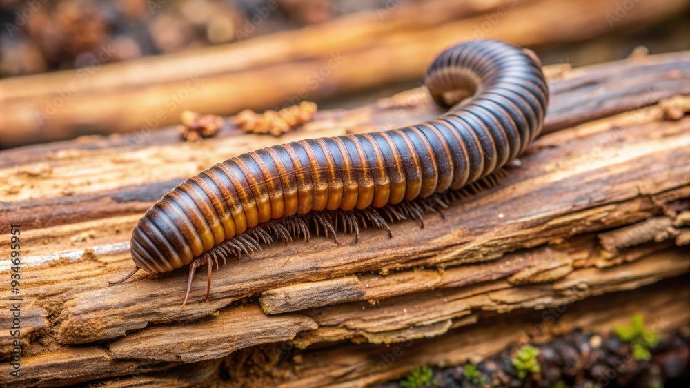 Scutigerella millipede crawling on decaying wood , Millipede ...