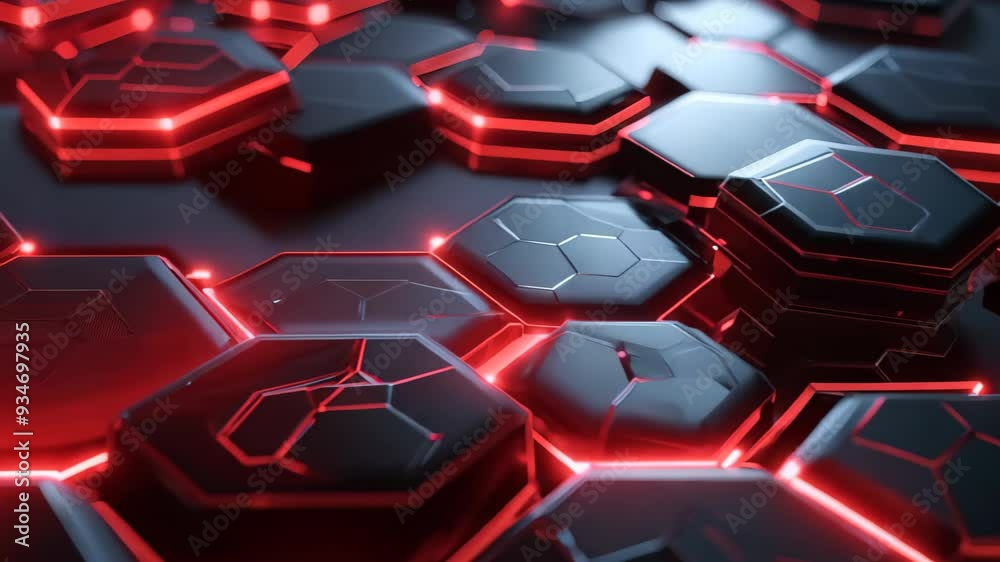 a vibrant arrangement of black and red hexagons, creating a striking ...