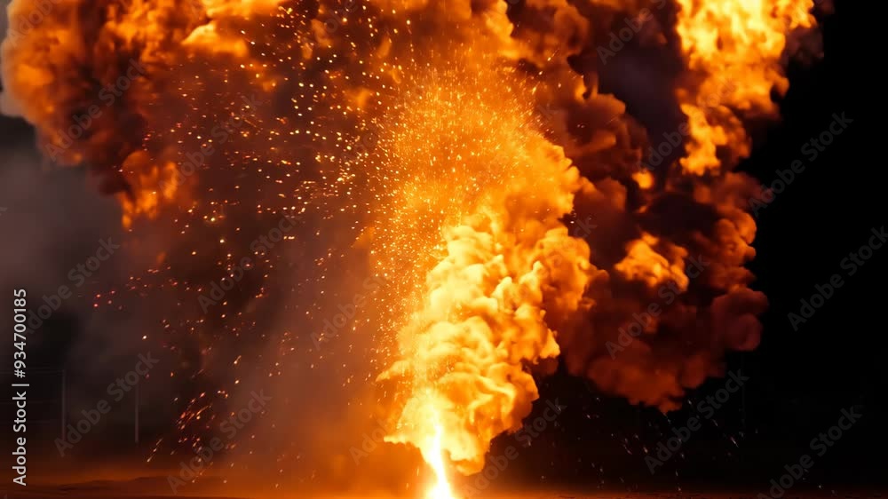 A massive plume of vibrant yellow and white smoke erupts from a fire ...