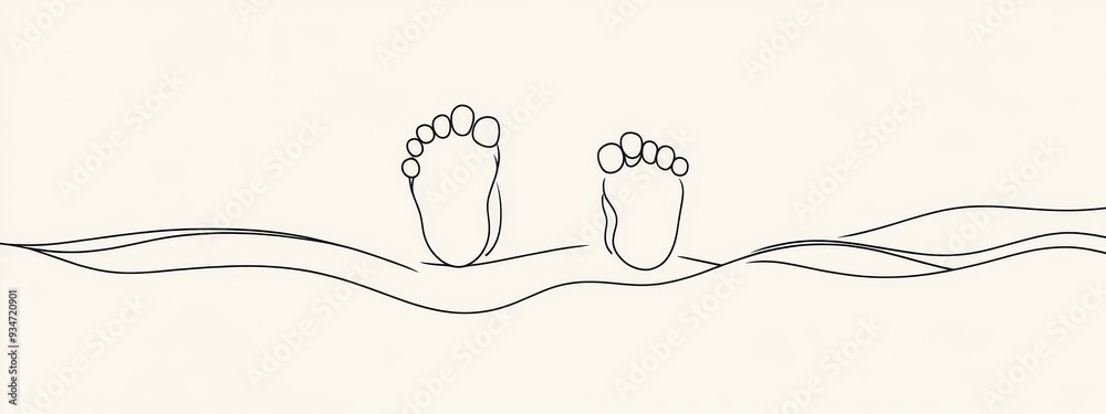 Line foot continuous footprint art step one feet print shoe. Outline ...
