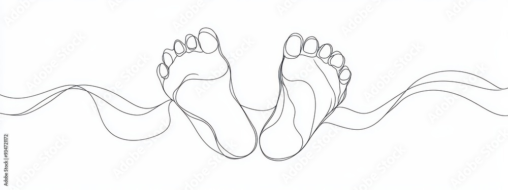 Line foot continuous footprint art step one feet print shoe. Outline ...