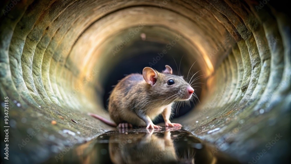 A lone rat maneuvering through tunnels in a narrow drainage pipe, rat ...