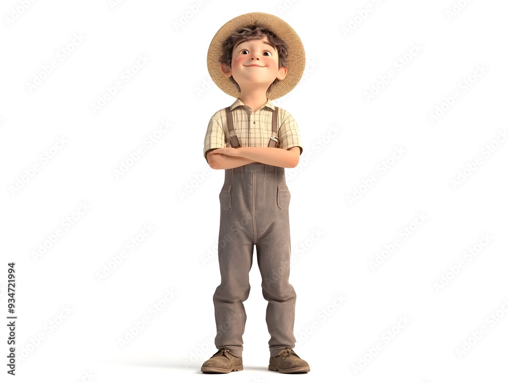 Digitally Rendered 3D Animation of a Young Boy Wearing a Full Farmer ...