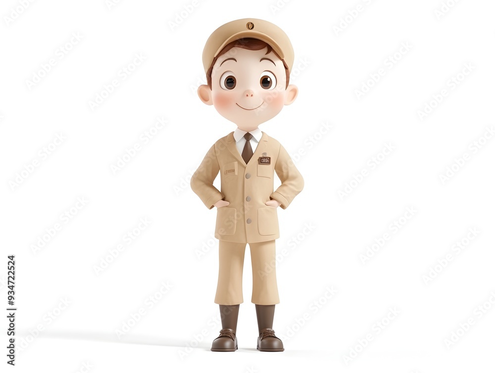 3D animation of a full body boy wearing a journalist uniform standing ...