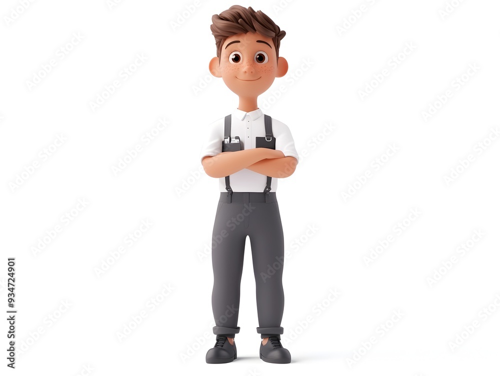 Detailed 3D animation of a full body boy character wearing a web ...