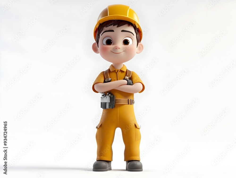 3D animated full body render of a young boy wearing a welder s uniform ...