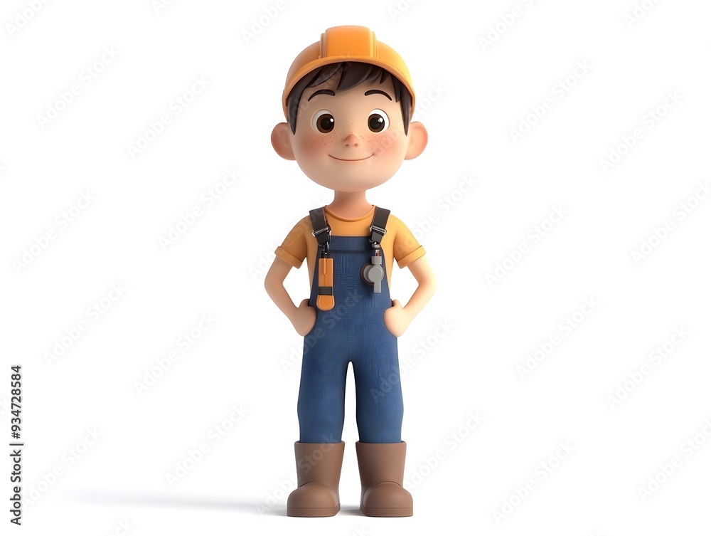 Detailed 3D rendering of a full body male plumber character wearing a ...