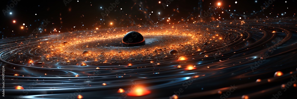 Gravitational pull of a black hole shown as a 3D spiral vortex with 2D ...