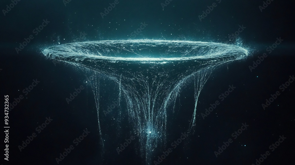 Gravitational pull of a black hole visualized as a 3D funnel with 2D ...