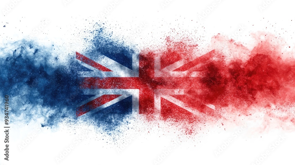 Vibrant England flag color powder explosion against a white background ...