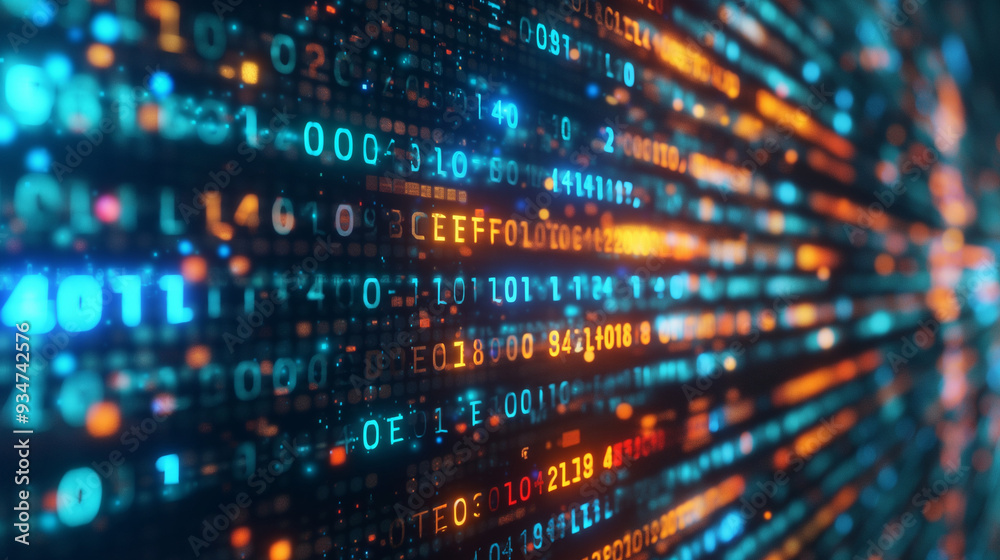 Abstract Digital Background Featuring Flowing Binary Code and Dynamic AI Algorithms Showcasing ...