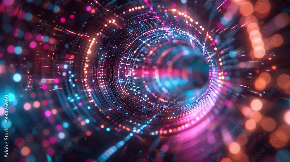 Spacetime distortion around a black hole visualized as a 3D tunnel with ...