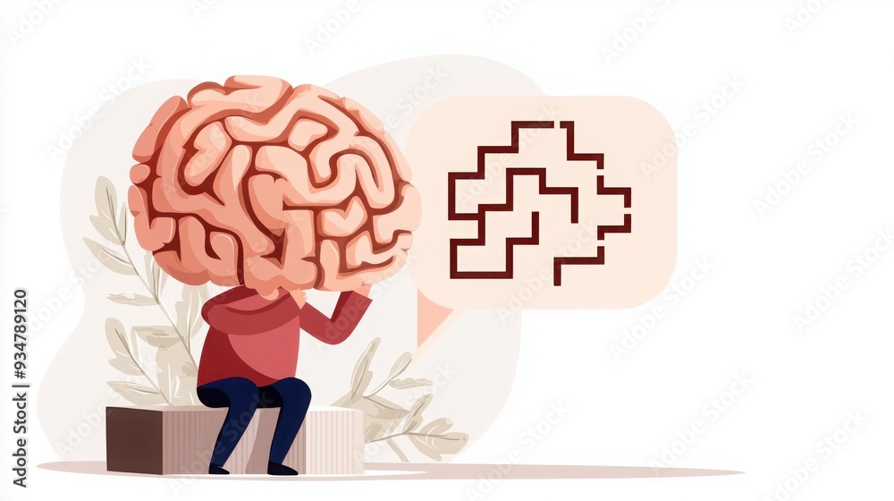 Colorful cartoon speech bubble with brain, maze, and footsteps emojis ...