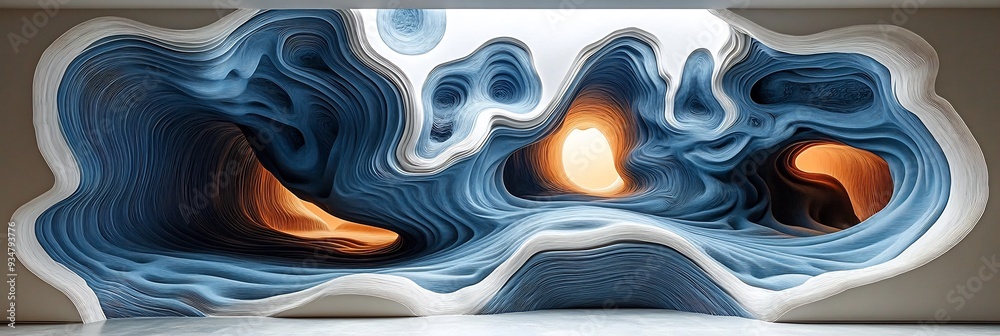 3d Figures Dissolving into 2D Patterns abstract mural where detailed 3D ...