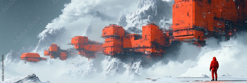 3d Structures Painted 2D Styles abstract scene where massive intricate ...